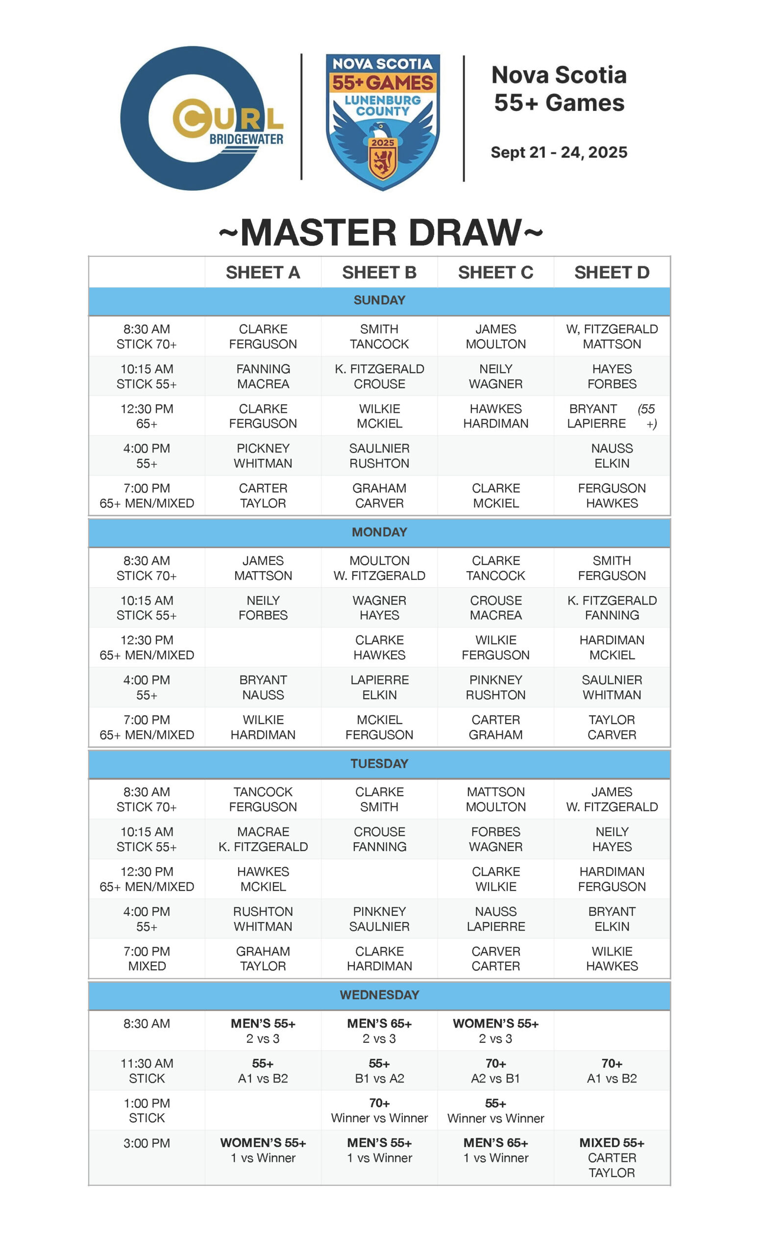 Curling Schedule - Nova Scotia 55+ Games